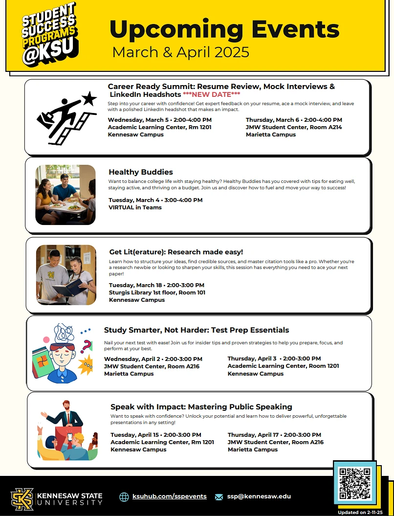 Student Success Programs@KSU March and April Events | Owl Family Hub